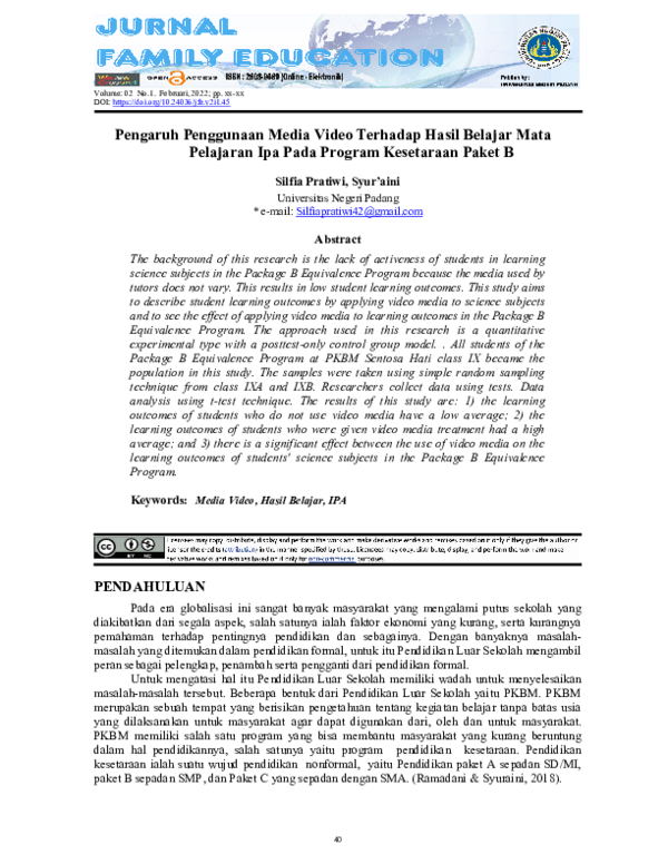 (PDF) Pengaruh Penggunaan Media Video Terhadap Hasil Belajar Mata Pelajaran Ipa Pada Program ...