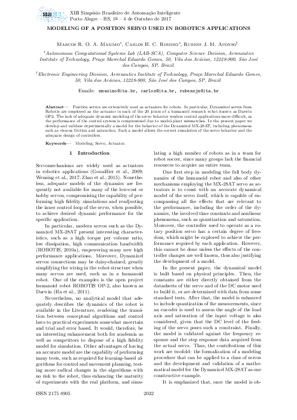 (PDF) Modeling of a Position Servo Used in Robotics Applications