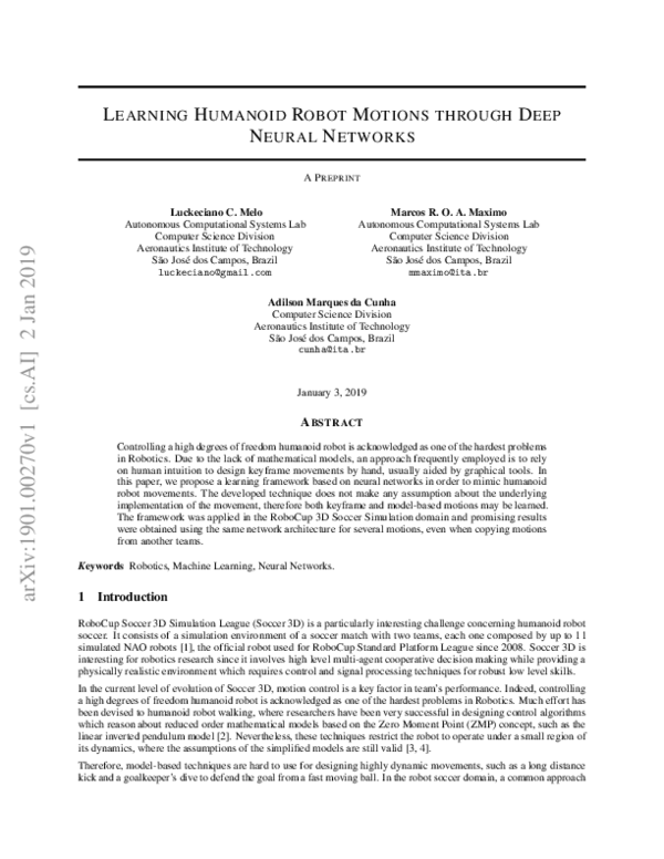 (PDF) Learning Humanoid Robot Motions Through Deep Neural Networks
