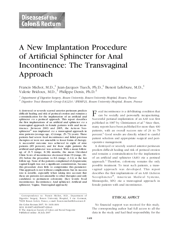 (PDF) Transvaginal Artificial Sphincter Implant for Incontinence