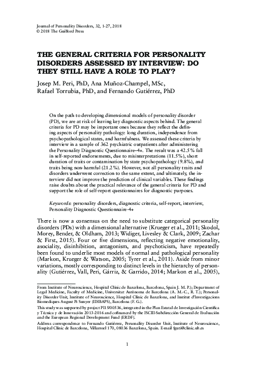 (PDF) The General Criteria for Personality Disorders Assessed by ...