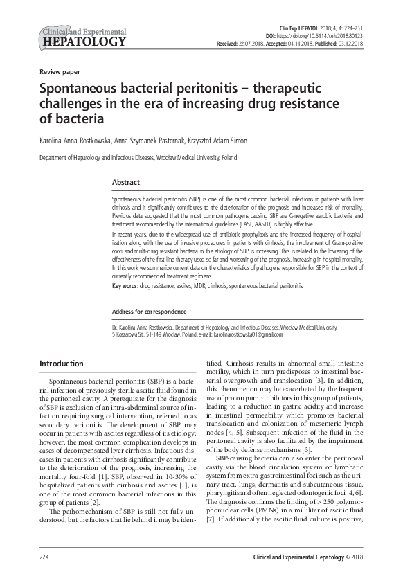 (PDF) Spontaneous bacterial peritonitis: a therapeutic update | Edna Strauss - Academia.edu