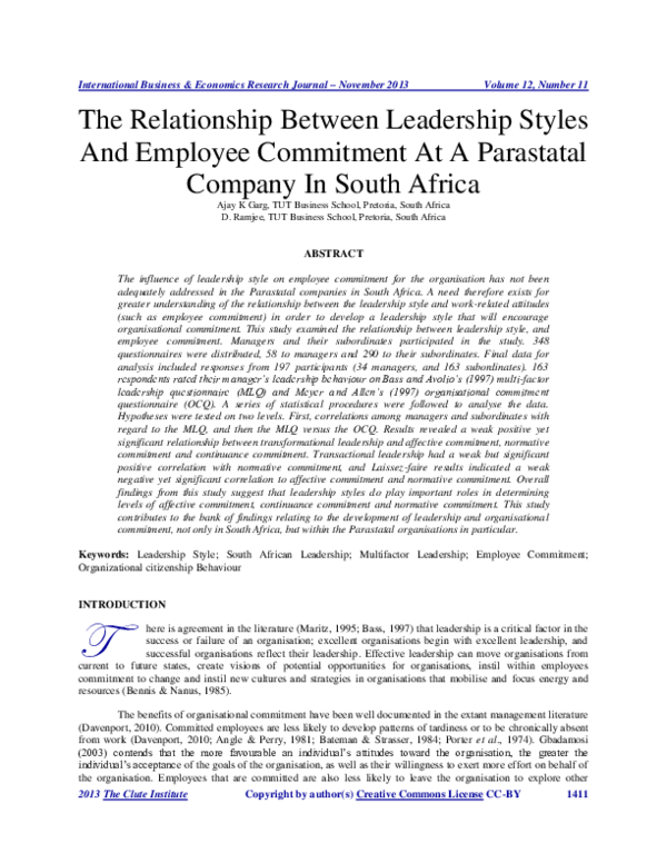 (PDF) The Relationship Between Leadership Styles And Employee ...