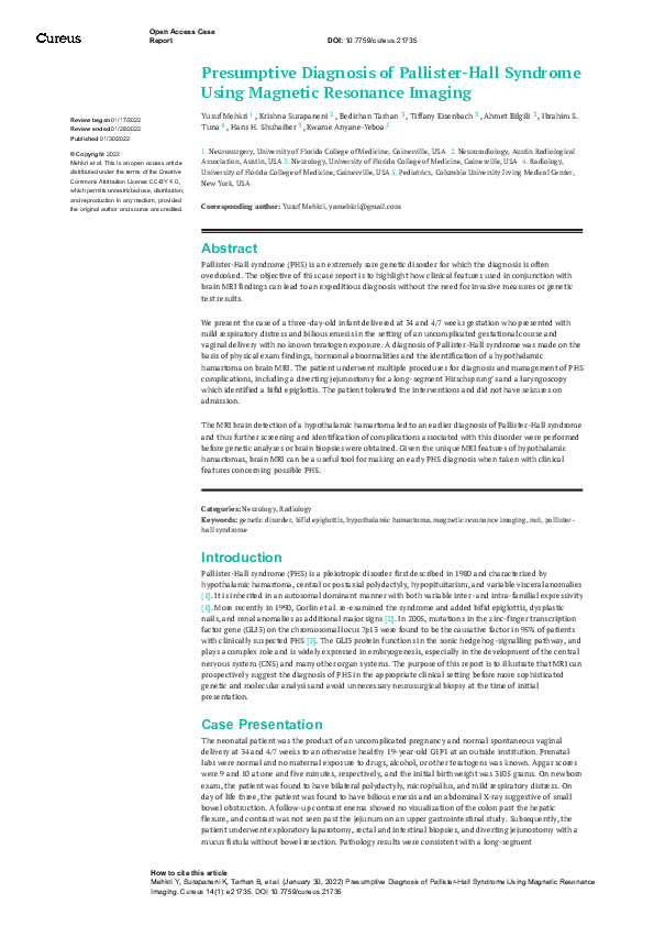 (PDF) Presumptive Diagnosis of Pallister-Hall Syndrome Using Magnetic ...