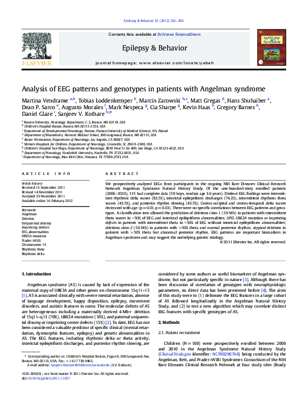 (PDF) Analysis of EEG patterns and genotypes in patients with Angelman ...