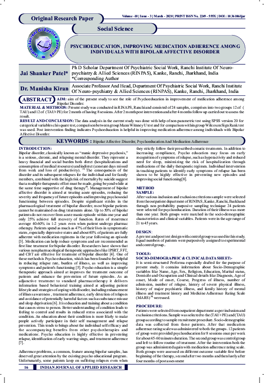 (PDF) Psychoeducation, Improving Medication Adherence Among Individuals ...