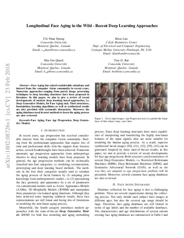 (PDF) Longitudinal Face Aging in the Wild - Recent Deep Learning Approaches