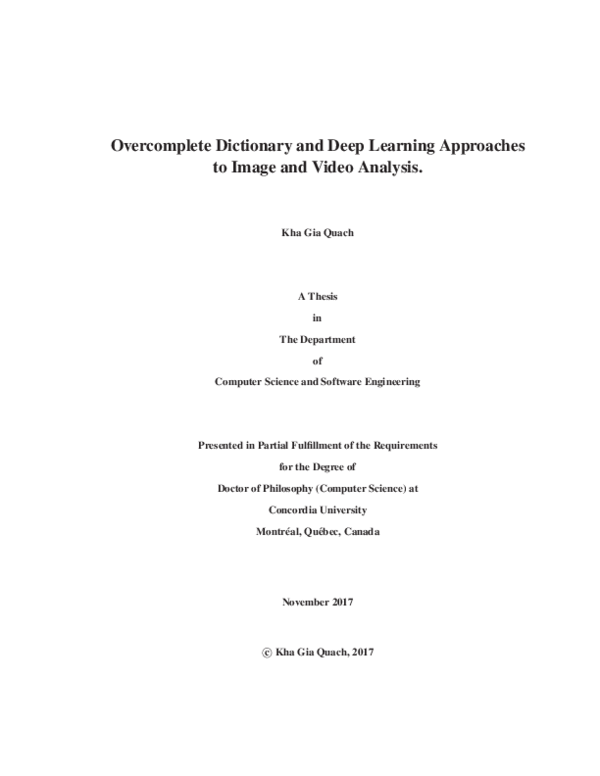 (PDF) Overcomplete Dictionary and Deep Learning Approachesto Image and Video Analysis