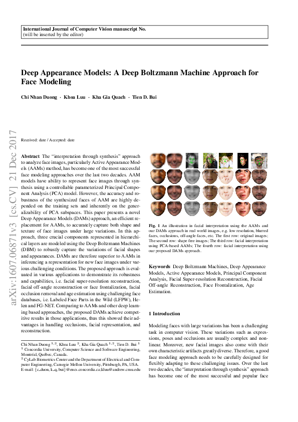 (PDF) Deep Appearance Models: A Deep Boltzmann Machine Approach for ...