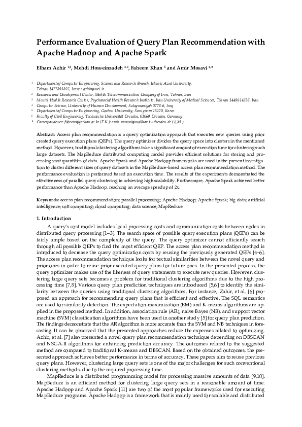 Pdf Performance Evaluation Of Query Plan Recommendation With Apache Hadoop And Apache Spark