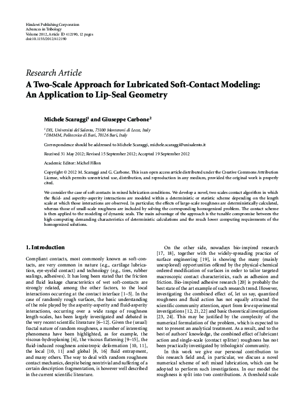 (PDF) A Two-Scale Approach for Lubricated Soft-Contact Modeling: An ...