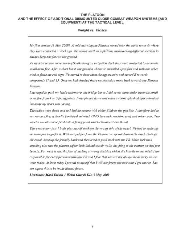 (DOC) THE PLATOON AND THE EFFECT OF ADDITIONAL DISMOUNTED CLOSE COMBAT ...