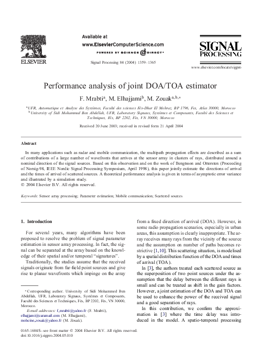 (PDF) Performance analysis of joint DOA/TOA estimator