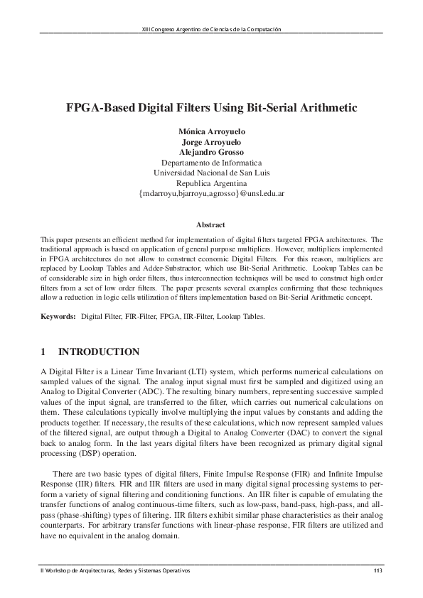 Pdf Fpga Based Digital Filters Using Bit Serial Arithmetic