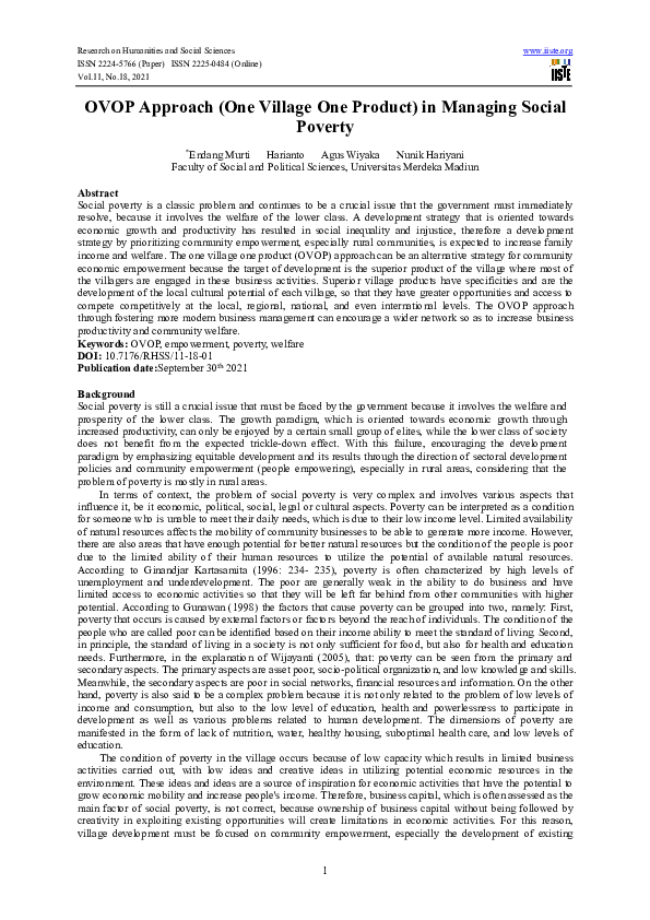 (PDF) OVOP Approach (One Village One Product) in Managing Social Poverty