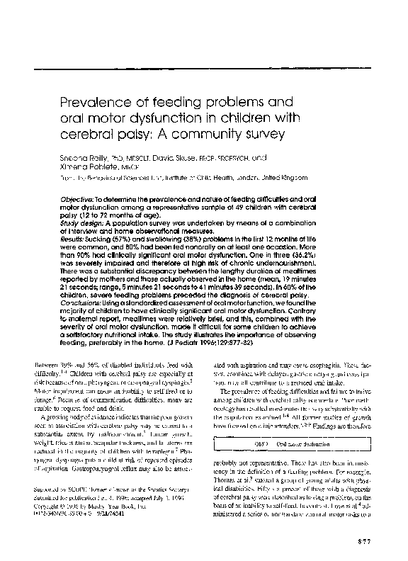 (PDF) Prevalence of feeding problems and oral motor dysfunction in ...