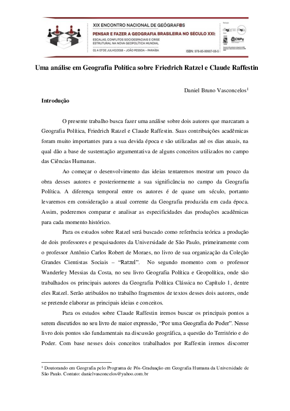 (PDF) Uma análise em Geografia Política sobre Friedrich Ratzel e Claude ...