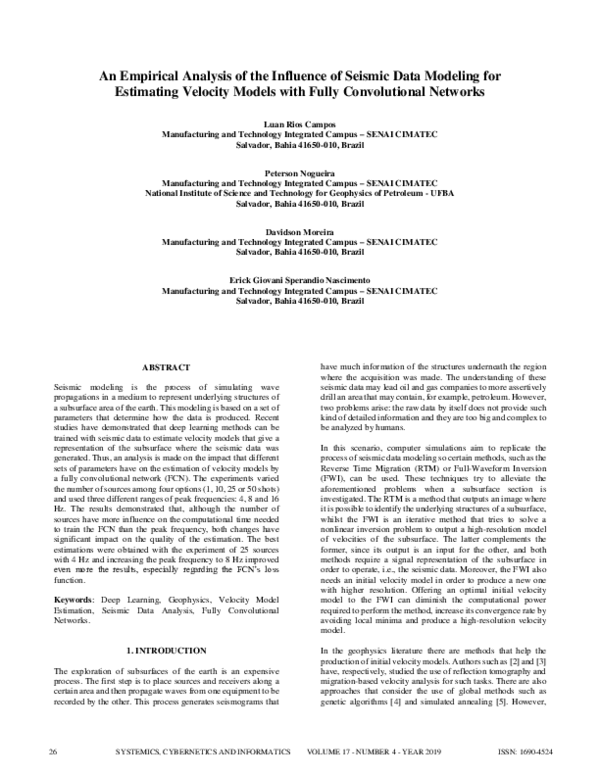 (PDF) An Empirical Analysis of the Influence of Seismic Data Modeling for Estimating Velocity ...