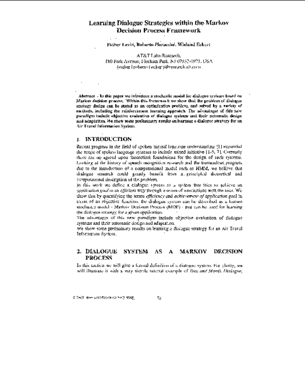(PDF) Learning dialogue strategies within the Markov decision process ...