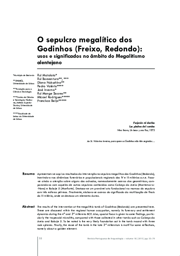 (PDF) O sepulcro megalítico dos Godinhos (Freixo, Redondo):: usos e ...