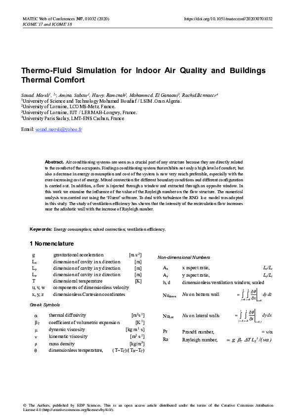 (PDF) Thermo-Fluid Simulation for Indoor Air Quality and Buildings Thermal Comfort