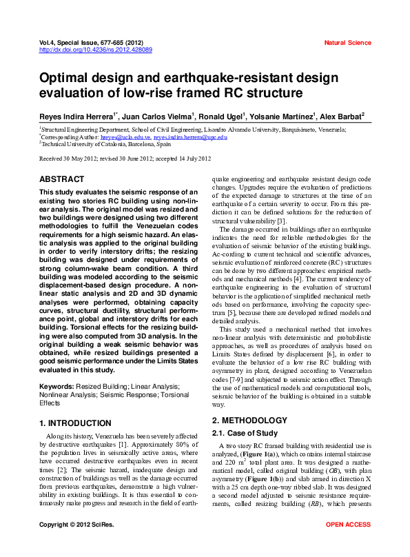 (PDF) Optimal design and earthquake-resistant design evaluation of low-rise framed RC structure