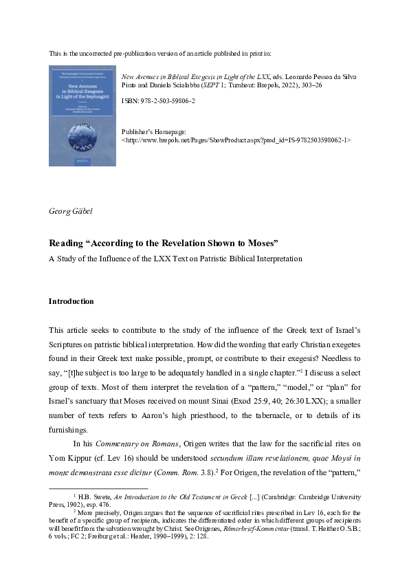 (PDF) Reading ‘According to the Revelation Shown to Moses.’ A Study of ...