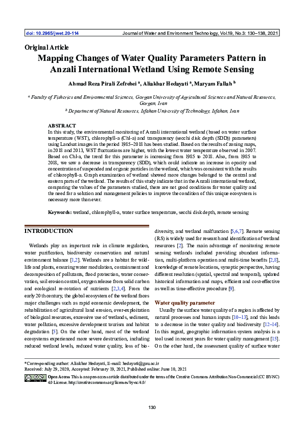 (PDF) Mapping Changes of Water Quality Parameters Pattern in Anzali International Wetland Using ...