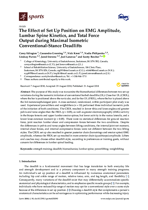 (PDF) The Effect of Set Up Position on EMG Amplitude, Lumbar Spine ...