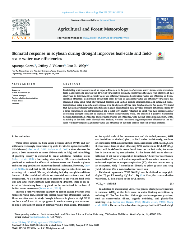 (PDF) Stomatal response in soybean during drought improves leaf-scale ...
