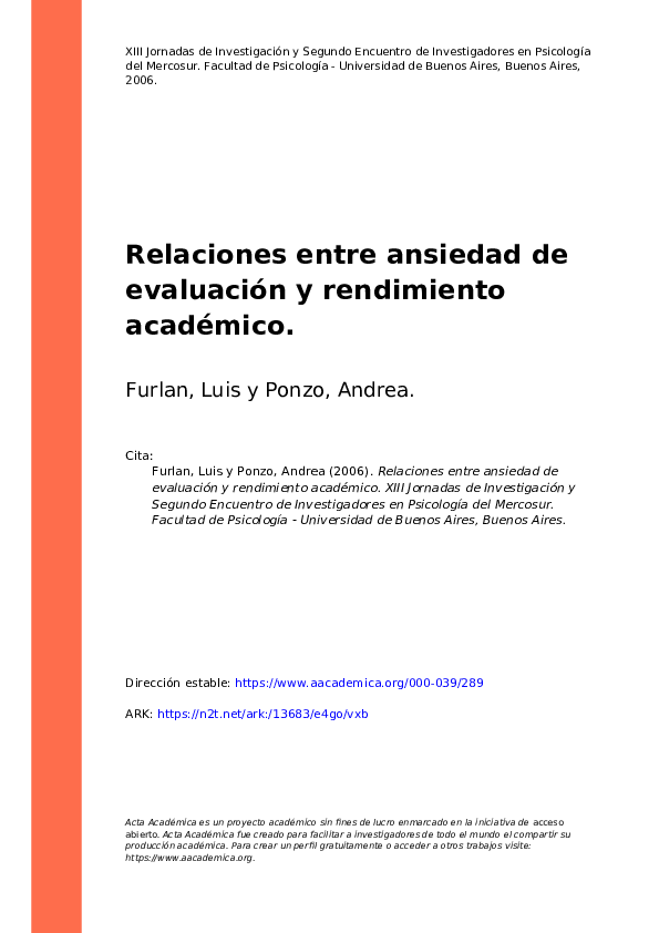 (PDF) Relaciones Entre Ansiedad De Evaluación y Rendimiento Académico