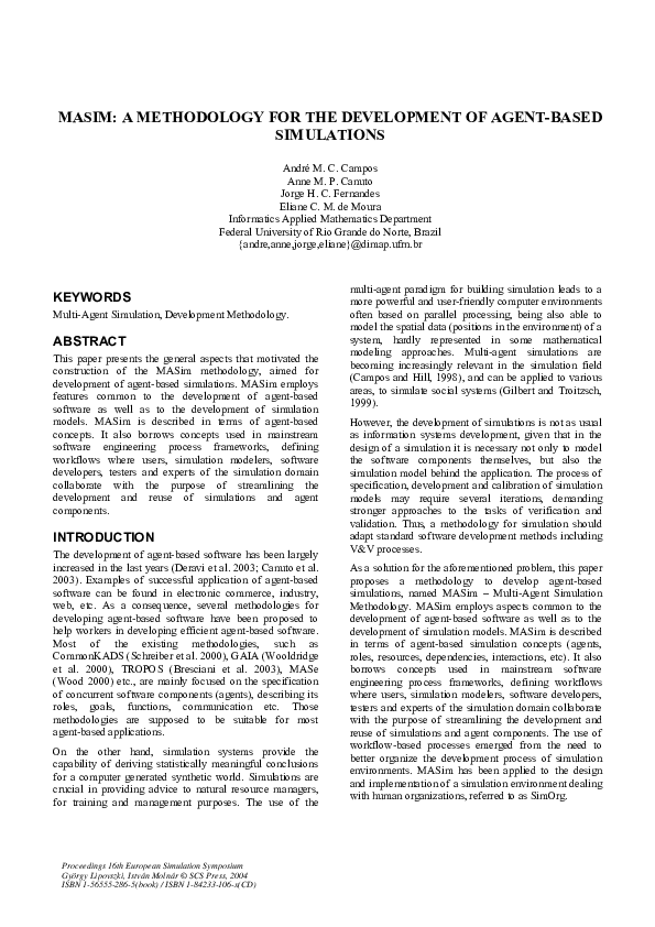 (PDF) Masim: A methodology for the development of agent-based simulations