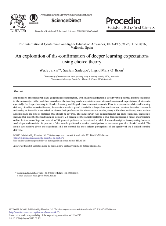 (PDF) An Exploration of Dis-confirmation of Deeper Learning Expectations Using Choice Theory
