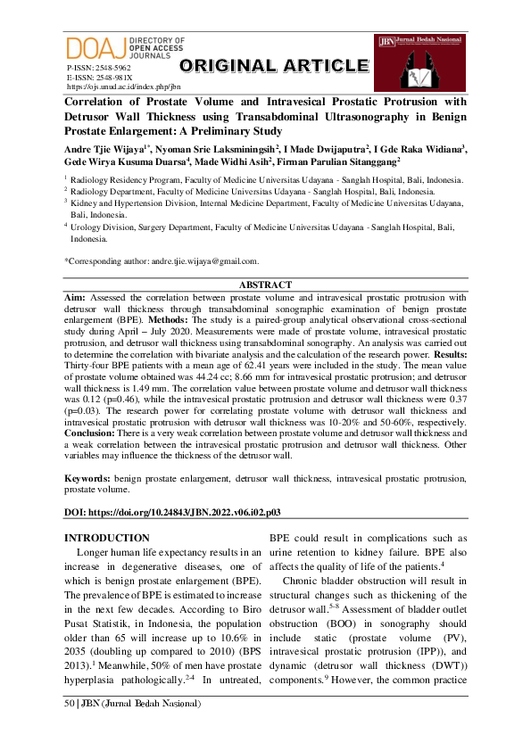 (PDF) Correlation of Prostate Volume and Intravesical Prostatic ...