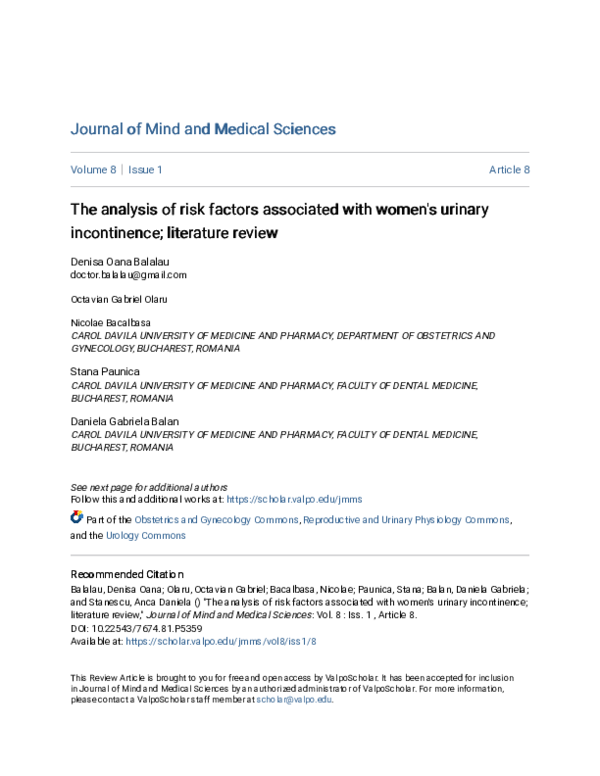 Pdf The Analysis Of Risk Factors Associated With Womens Urinary