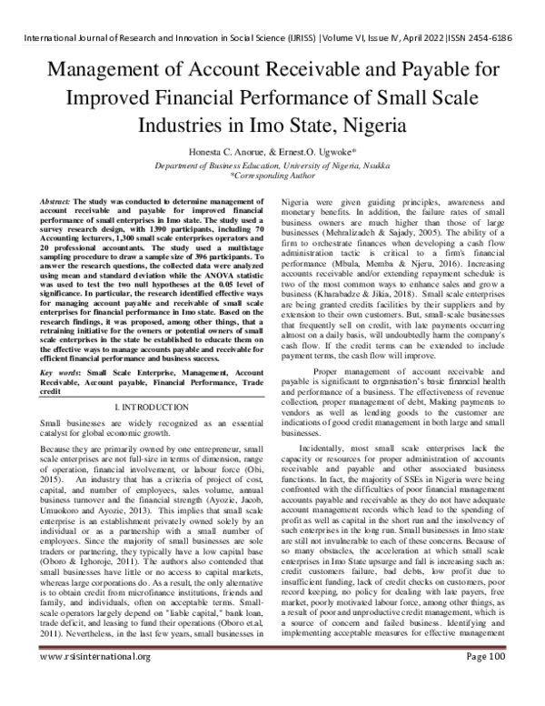 (PDF) Management of Account Receivable and Payable for Improved Financial Performance of Small ...