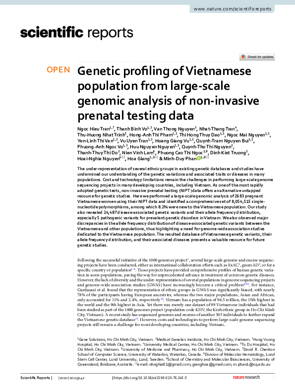 (PDF) Genetic profiling of Vietnamese population from large-scale ...