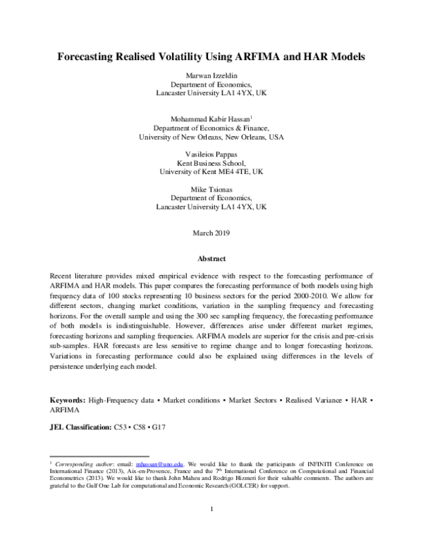 (PDF) Forecasting realised volatility using ARFIMA and HAR models