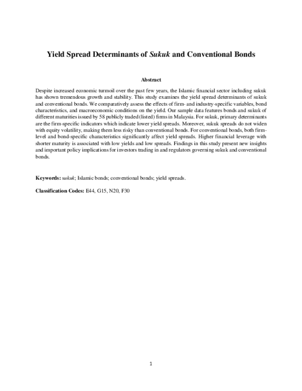 (PDF) Yield spread determinants of sukuk and conventional bonds