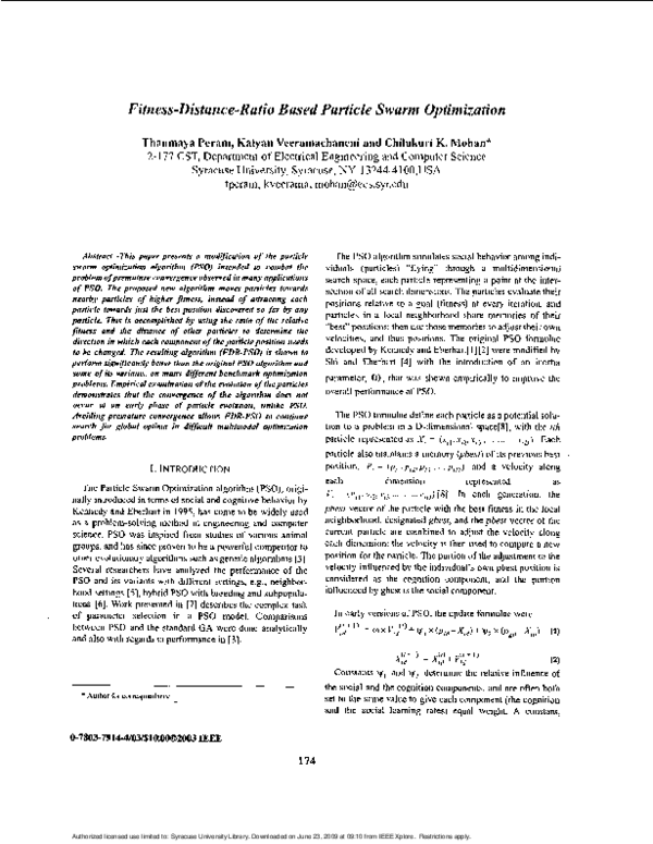 (PDF) Fitness-distance-ratio based particle swarm optimization