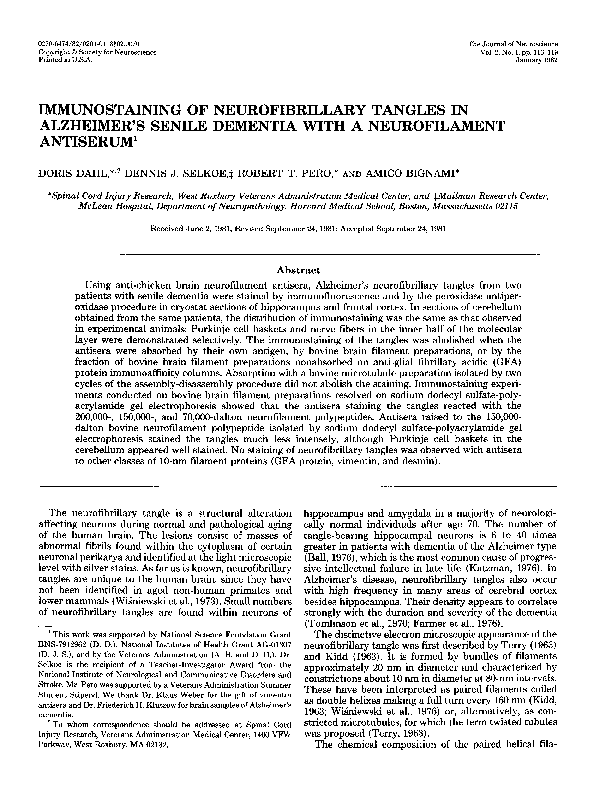 (PDF) Immunostaining of neurofibrillary tangles in Alzheimerʼs senile ...