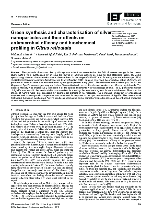 (PDF) Green Synthesis of AgNPs from Zingiber Officinale