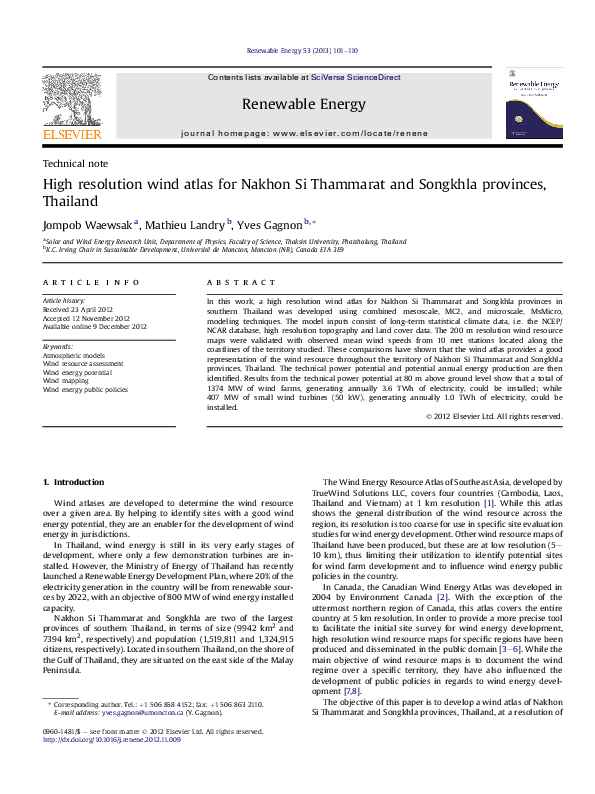 (PDF) High resolution wind atlas for Nakhon Si Thammarat and Songkhla ...