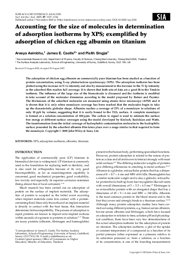 (PDF) Accounting for the size of molecules in determination of adsorption isotherms by XPS ...