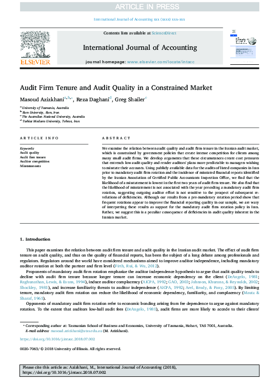 (PDF) Audit Firm Tenure and Audit Quality in a Constrained Market