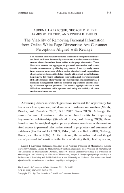 (PDF) The Viability of Removing Personal Information from Online White ...