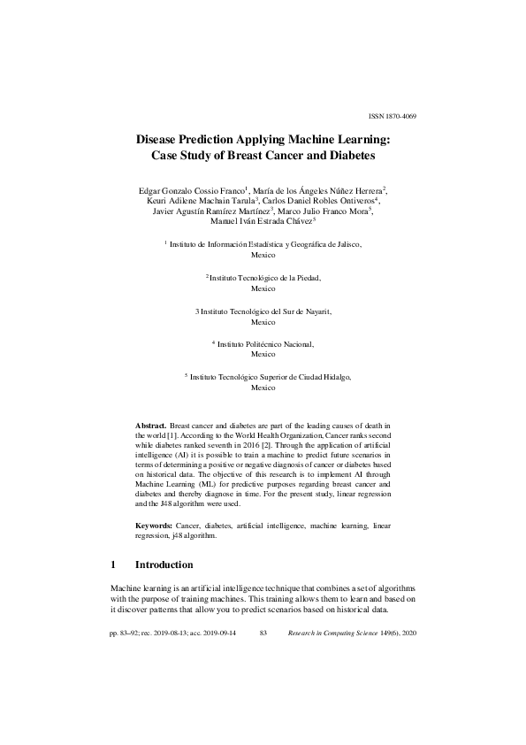 (PDF) Disease Prediction Applying Machine Learning: Case Study of ...