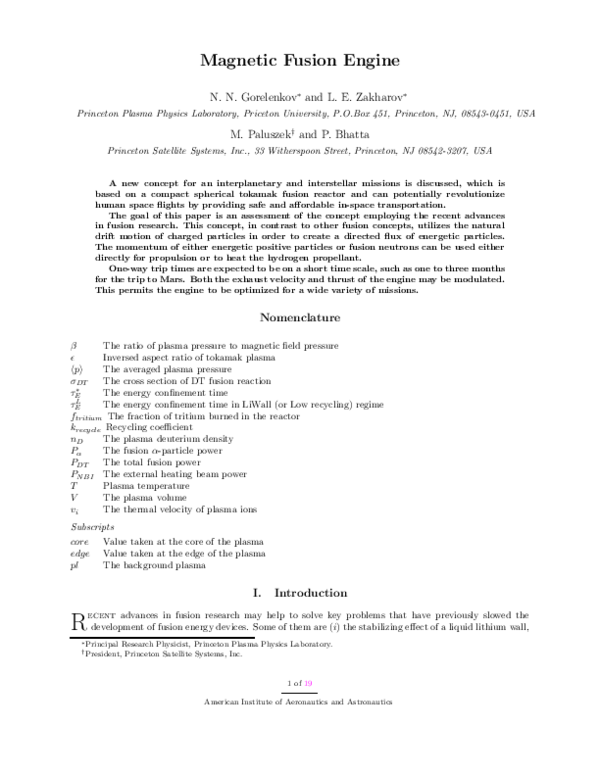 (PDF) Magnetic Fusion Engine