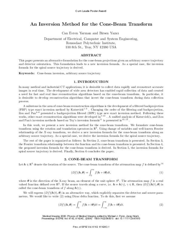 (PDF) An inversion method for the cone-beam transform
