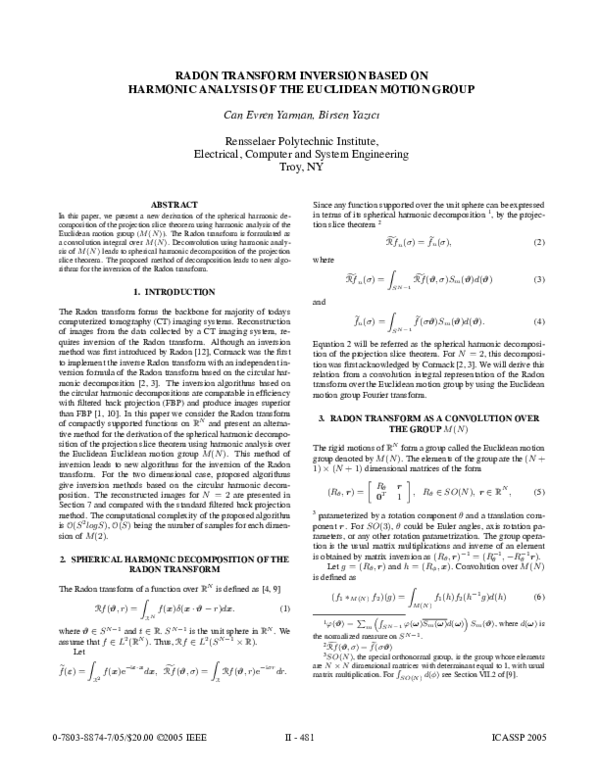 (PDF) Exponential Radon transform inversion based on harmonic analysis ...